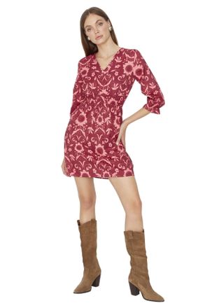 Trendyol Damen Trendyol Woman Mini A-linie Stehkragen Gestrickt Kleid Kleid V-Ausschnitt Standard Orange Kleid, Rosa, 36