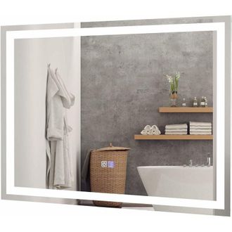 Costway Costway - 80x60cm LED-Spiegel mit Anti-Beschlage Spiegelheizung, Badspiegel dimmbar, Badezimmerspiegel 3000K-6000K Wandspiegel