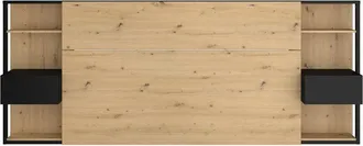 Vente-Unique Bettkopfteil mit integrierten Nachttischen - B. 160 cm - Eichefarben & Schwarz - MISTA