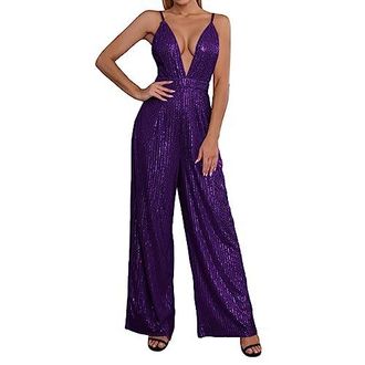Generic Combinaison &agrave; paillettes pour femme - Combinaison pour le Royaume-Uni - Robe de soir&eacute;e &eacute;l&eacute;gante - Combinaison pour femme - Taille 42 - Combinaison tai