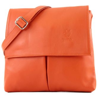 modamoda.de T63 Damen Nappaleder Umh&auml;ngetasche Schultertasche handmade in Italy, Farbe:Orange