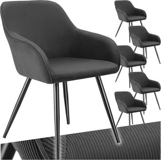 TecTake Lot de 6 Chaises de Salle &agrave; Manger Rembourr&eacute;es Modernes - Velours C&ocirc;tel&eacute;, Fauteuil Salon, Style Scandinave, Pieds en Acier, &Eacute;l&eacute;gant Avec Accoudoirs - 