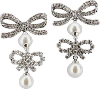 Self Portrait Femme, Accessoires, Gris, Taille: ONE Size Double Bow Pearl Earrings