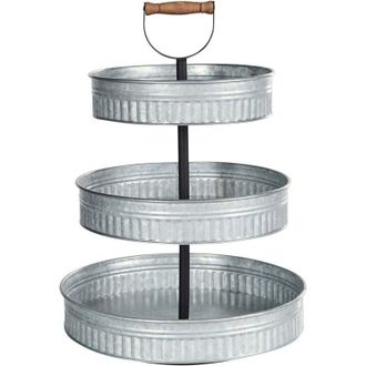 Beliani Beliani - Etagere Silber aus Eisen 3-st&ouml;ckig Rund 54 cm Hoch Vintage Elegant Edles Design Dessertst&auml;nder Kuchenplatte Tortenst&auml;nder Serviergeschirr