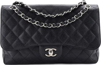 Chanel Classic Double Flap Bag Quilted Caviar Jumbo shoulder bag - Schwarz