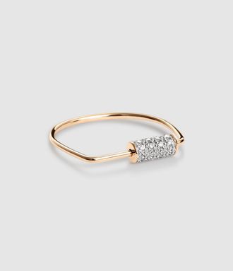 Ginette NY Bague Mini Straw Or Rose Diamants