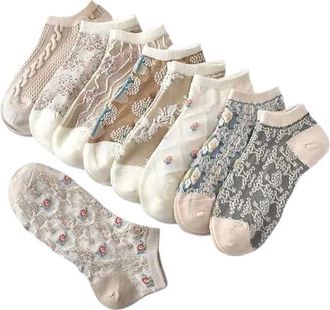 Generico 9 paires de chaussettes victoriennes avec broderie 3D, chaussettes de cheville Boho No Show pour femmes, 9 Pairs Mix, Taille Unique