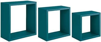Homemania Incubo Wandregal - Wohnzimmer, Schlafzimmer, Büro, MDF, Blau, 35 x 35 x 15,5/30 x 30 x 15,5/25 x 25 x 15,5 cm