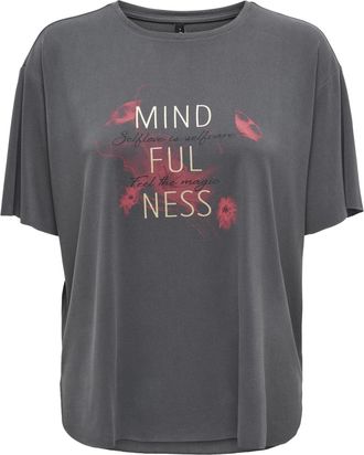 Only Damen ONLFREE Life S/S Print TOP Box JRS T-Shirt, Magnet/Print:Mindfulness, Small