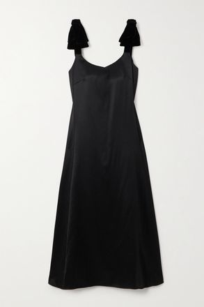 Chlo&eacute; Robe Midi En Satin De Laine Et De Soie M&eacute;lang&eacute;es &Agrave; Finitions En Velours Et &Agrave; Noeuds - Noir