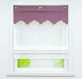 Joyswahl Voile Ösenrollo Landhausstil Leinenoptik mit Quaste »Amalia« Schals Wohnzimmer Raffrollo mit Hakenaufhängung, ohne Bohren BxH 60x140cm Violett 1 Stück