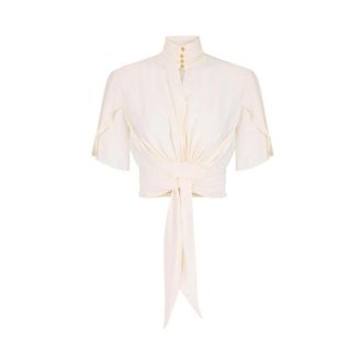 Elisabetta Franchi Bluse aus Viskose-Georgette-Gewebe - - Blouses & Shirts - Damen - Beige - S
