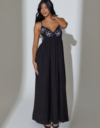 South Beach Robe longue &agrave; bretelles nou&eacute;es et fleurs brod&eacute;es - Noir