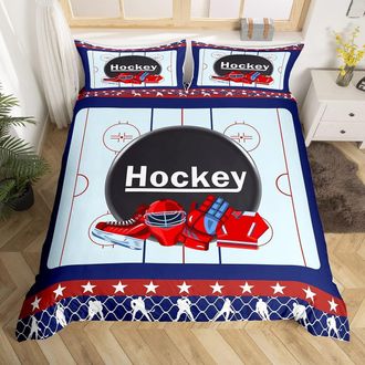 Generic Eishockey Bettw&auml;sche 135x200 Set Kinder Hockey Puck Sport 2 Teilig Bettbezug 135 x 200 cm 3D Bettw&auml;sche-Sets Weiche Bettbezug Teenager-Junge Einzelbet