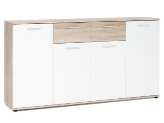 M&ouml;belando Sideboard >Jacklin< in Sonoma Eiche Absetzung wei&szlig; - Moderne Kommode mit viel Strauraum f&uuml;r Ihren Wohnbereich - 160 x 85 x 35 cm (B/H/T) Beistellschra