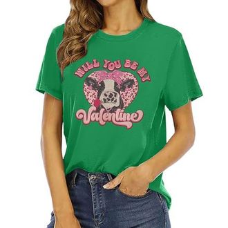 Generic T-shirt &agrave; manches courtes pour femme imprim&eacute; pour la Saint-Valentin 2026, Vert, XXL