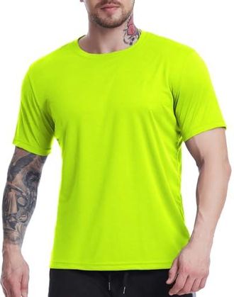 Generic Chemises à manches courtes pour homme - Décontracté - Col rond - Uni - Respirant - Séchage rapide - Pour lentraînement, la course à pied, la gym, les 