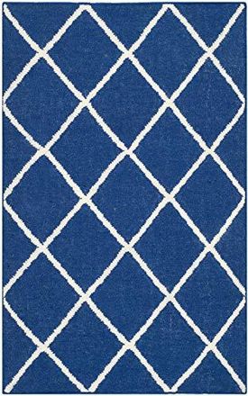 Safavieh Zeitgenössische Teppich für Wohnzimmer, Esszimmer, Schlafzimmer - Dhurrie Collection, Kurzer Flor, Dunkelblau, 76 X 122 cm