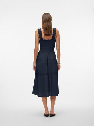 Vero Moda Sommerkleid VMMENNY SL SMOCK CALF DRESS WVN GA Viskose, regular fit, Oberteil gesmokt