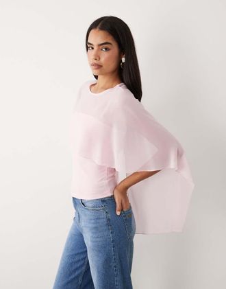 Gina Tricot Gina Tricot - Top cape en tulle &agrave; col montant - Rose