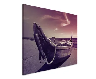 Paul Sinus Art 120x80cm Wandbild Fotoleinwand Bild in Mauve Boot am Strand Meer