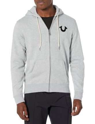 True Religion Brand Jeans Mens Logo Buddha Zip Hoody, Heather Grey