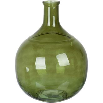 Beliani Beliani - Vase à Fleurs en Verre Décoratif 34 cm Fait Main Forme Ronde à Col Etroit Vert Olive Achaar