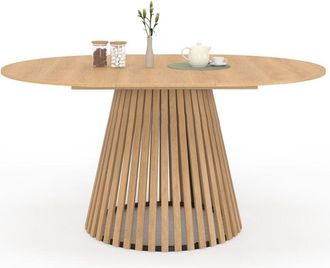 IDMarket Table &agrave; manger extensible ronde CARMEN 4-8 personnes pied bois en lattes et plateau bois 110 - 150 cm