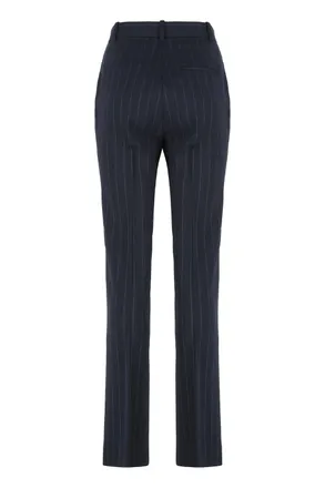Pinko Womens Trousers Straight Chalk-Striped Wool Blend Blue-White Polyester Skinny Blue/white