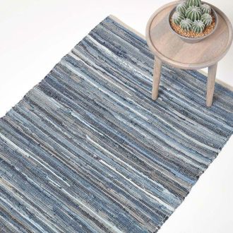 Homescapes Homescapes - Denim Flickenteppich blau gestreift, 150x240 cm - Handwebteppich aus Recycling-Jeansstoff