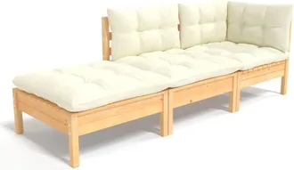 vidaXL Salon de jardin 3 pcs avec coussins cr&egrave;me Bois de pin massif Vidaxl