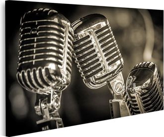 Islandburner Bild auf Leinwand Drei Vintage Mikrofone zusammen in Sepiafarben Bilder Wandbilder Poster
