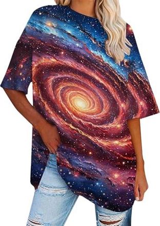 Generic Galaxy T-shirt pour femme, haut &agrave; manches courtes, d&eacute;contract&eacute;, ample, t-shirt de sport pour femme, surdimensionn&eacute;, tendance, t-shirt d&eacute;t&eacute; d&eacute;contract&eacute;