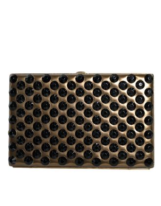 Dolce & Gabbana Gold Crystal Bifold Clutch Evening Party Women Purse Bag Leather