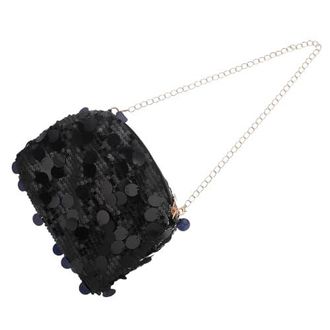 BESPORTBLE Paquet Bandouli&egrave;re &agrave; Paillettes Rond Mini, Cha&icirc;ne M&eacute;tallique Robuste, Noir, Paquet de Soir&eacute;e L&eacute;ger et Compact pour Femmes, Pochette &Eacute;l&eacute;gante pour F&ecirc;te