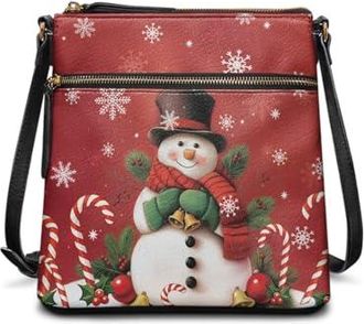 Coloranimal Sac &agrave; bandouli&egrave;re pour femme en cuir avec fermeture &eacute;clair sur le th&egrave;me de No&euml;l, Bonhomme de neige en sucre dorge