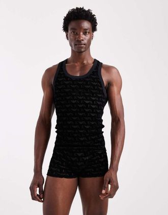 Emporio Armani Unterhose aus Samt und Netzstoff in Schwarz mit Logo