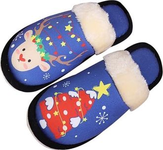 Generic Pantoufles de No&euml;l &agrave; enfiler pour femme - Chaudes, pelucheuses et respirantes - L&eacute;g&egrave;res et d&eacute;contract&eacute;es - Pour int&eacute;rieur et ext&eacute;rieur, bleu, 37 EU