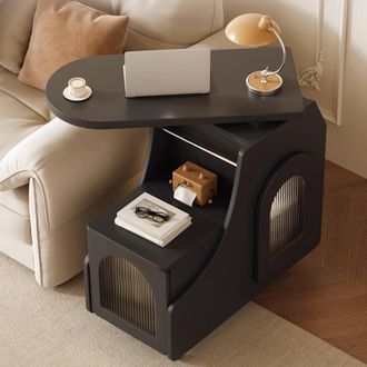 Generic Schwarze Beistelltische, Wohnzimmertische, Couchtisch Mit Glasschrankt&uuml;Ren Und Ablage for B&uuml;Cher, Computer, Snacks