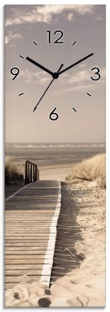Artland Wanddeko Wanduhr ohne Tickgeräusche Glas Quarzuhr 20x60 cm Rechteckig Lautlos Strand Meer Nordsee Düne Urlaub Maritim S7NG