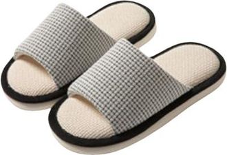 Generic Pantoufles à bout ouvert pour femme - Confortables et respirantes - En lin - Antidérapantes - Semelle souple - Tendance - Décontractée - Chaussures di