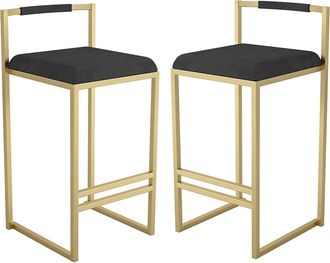 Generic Samt-Barhocker 26/30 Zoll mit Fu&szlig;st&uuml;tze, Goldfarbene Metallbeine - Moderne K&uuml;chenthekenst&uuml;hle f&uuml;r ESS-, Kneipen- und Caf&eacute;bereiche