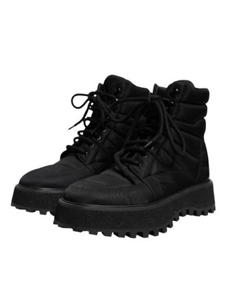 Dolce & Gabbana Mens Black Padded Mid Calf Lace Up Boots Shoes Nylon Leather Pc