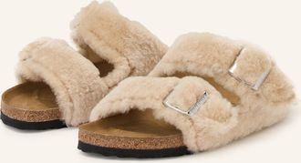 Birkenstock Pantoletten Arizona Shearling Rivet Logo Os beige