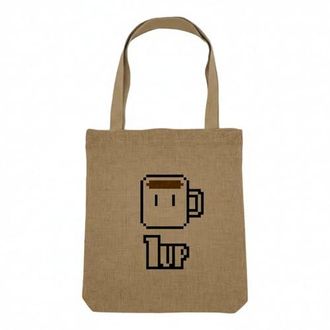 Fabulous Sac Shopping Tote Bag Aspect Lin - Coffee Up Pixel Art Retro Gaming Jeux Video Humour Blague - Sac de Courses Toile Epaisse 360g Beige Naturel Cabas P