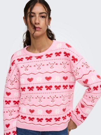 Only Weihnachtspullover ONLXMAS SNOWIE LS O-NECK KNT Kunstfaser, regular fit, Weihnachts-Strickmotiv