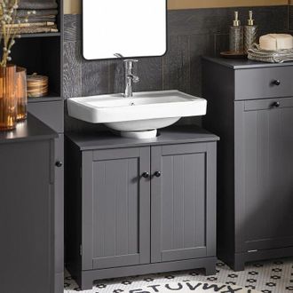SoBuy Sobuy - Meuble Sous-Lavabo avec 2 Portes et &Eacute;tag&egrave;res - Meuble de Rangement Salle de Bain 60x30x60cm, Ouverture Siphon 19x22cm, Gris Fonc&eacute;, BZR18-II-DG