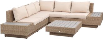 OUTSUNNY Ensemble salon de jardin dangle 5 places style boh&egrave;me chic r&eacute;sine aspect rotin effet bois beige