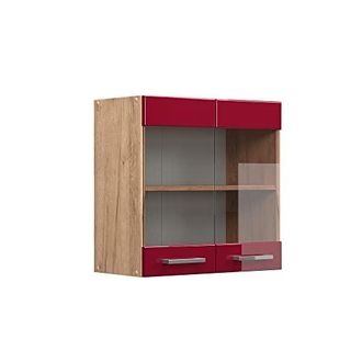 Vicco Armoire en Verre R-Line, Rouge Brillant, 60cm