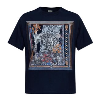 Etro Homme, Tops, Bleu, Taille: L T-shirt en coton avec imprim&eacute; floral plac&eacute;